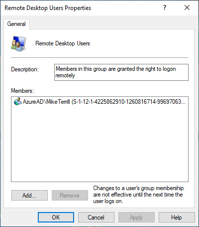 How to add AAD users to the Remote Desktop Users Group | Mike's Tech Blog